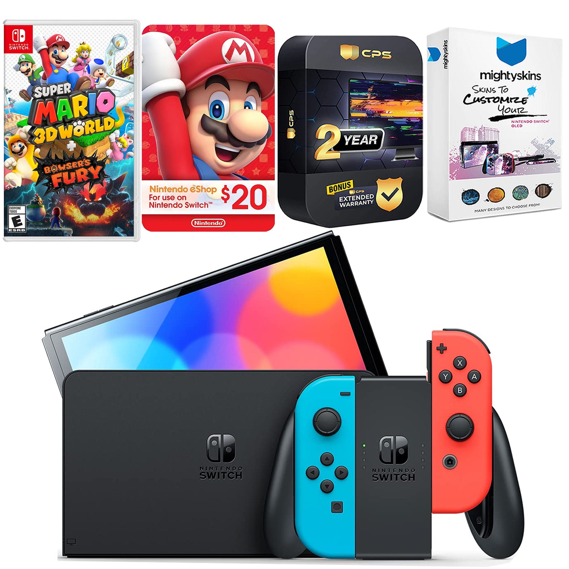 Nintendo Switch Neon Red & Blue OLED Console with Super Mario 3D World ...