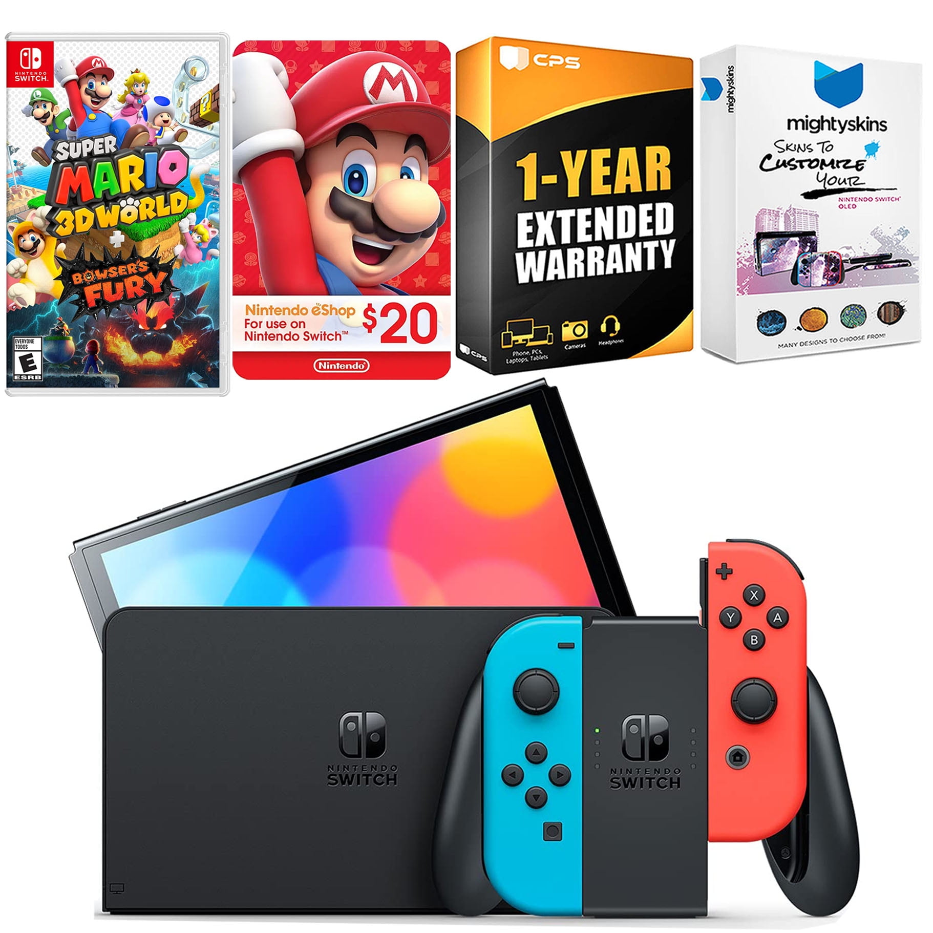 Nintendo Switch Neon Red & Blue OLED Console with Super Mario 3D World + Bowser’s Fury ...