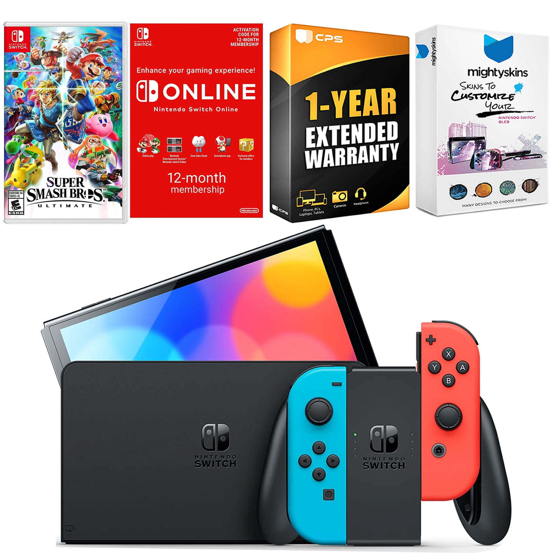 Nintendo Switch Neon Red & Blue OLED Console with Super Smash Bros ...