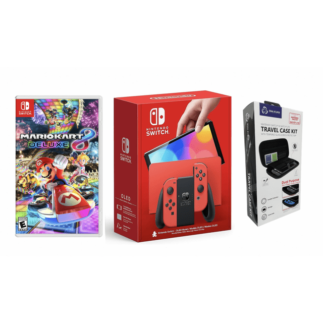 Nintendo Switch OLED Mario Red Edition Console Bundle with Mario Kart 8 ...