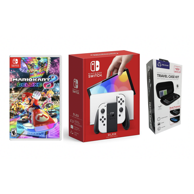 Nintendo Switch OLED Console Bundle: White, with Mario Kart 8 + Travel ...