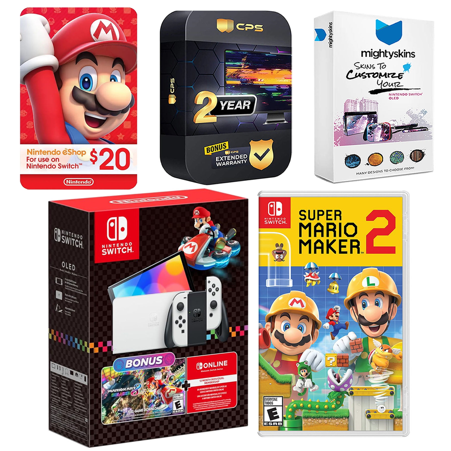 Nintendo Switch OLED Console Mario Kart 8 Bundle with Mario Maker 2, Nintendo $20 eShop Gift ...