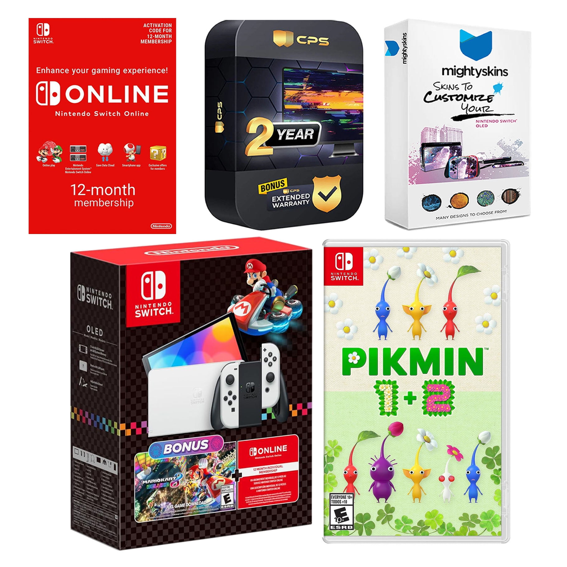 Nintendo Switch OLED Console Mario Kart 8 Bundle with Pikmin 1 + 2, NSO ...