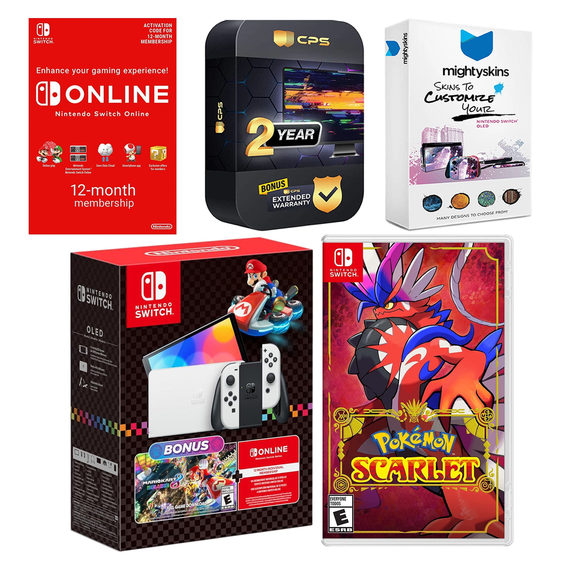 Nintendo Switch OLED Console Mario Kart 8 Bundle with Pokemon Scarlet, NSO 12 Month Family ...