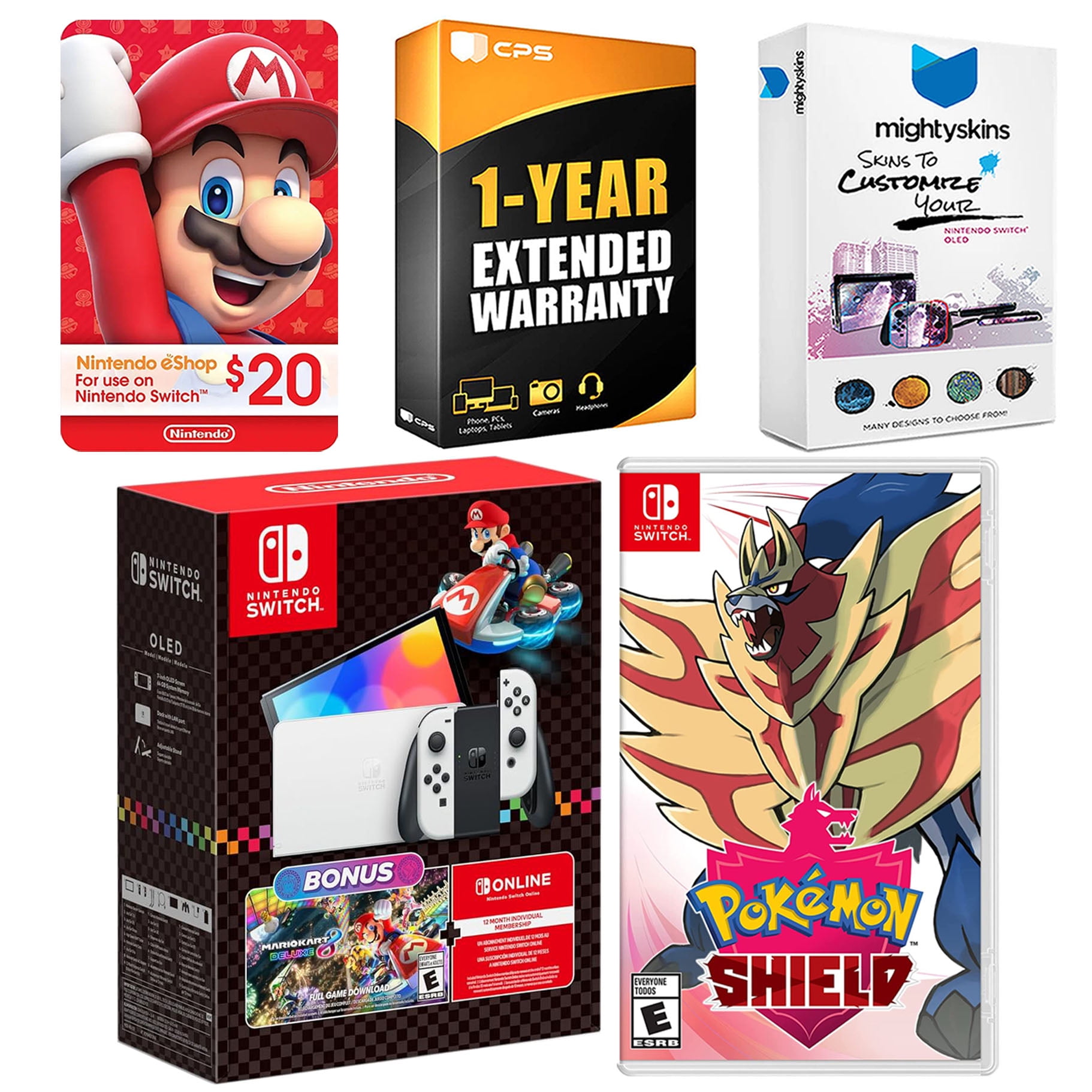 Nintendo Switch OLED Console Mario Kart 8 Bundle with Pokemon Shield, Nintendo $20 eShop Gift ...