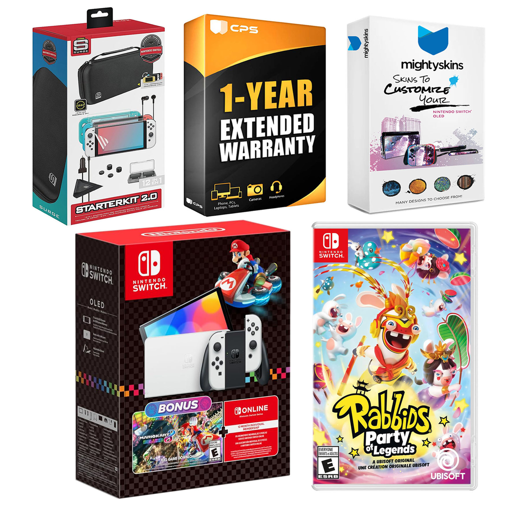 Nintendo Switch OLED Console Mario Kart 8 Deluxe Bundle with Rabbids ...