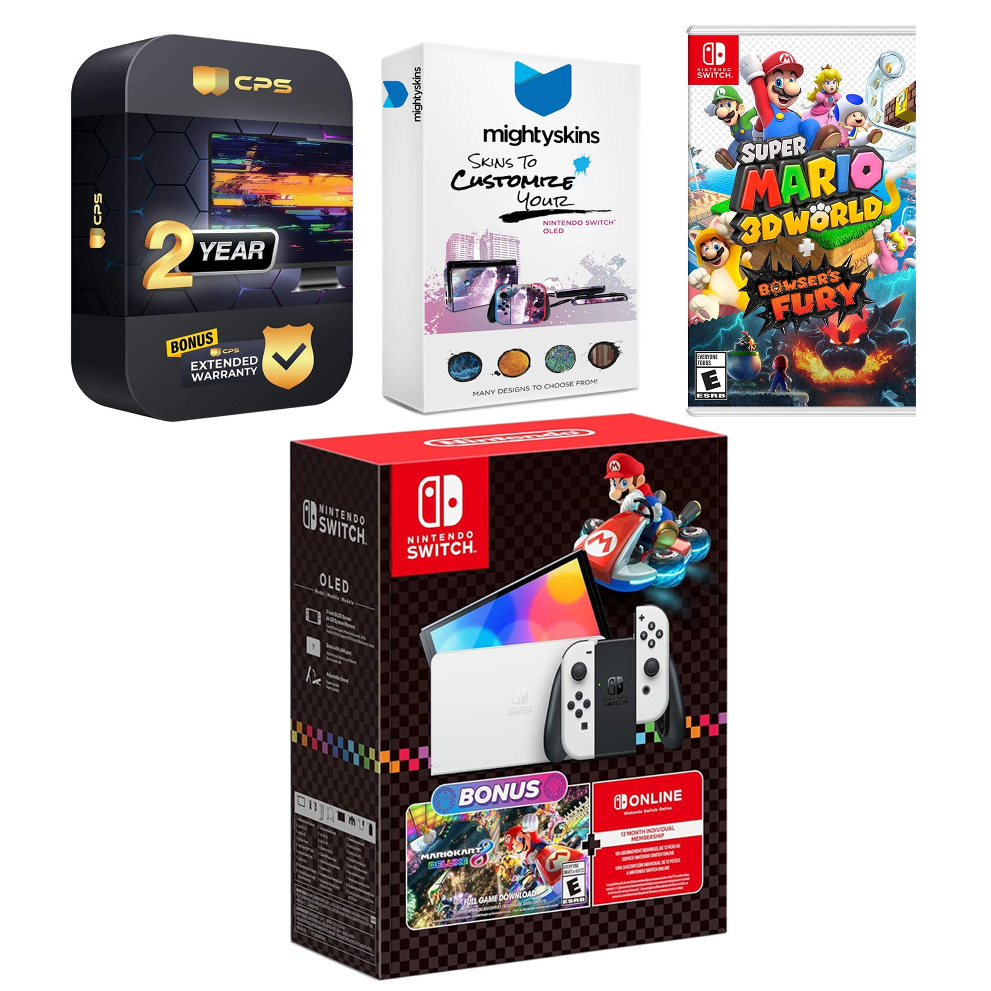 Nintendo Switch OLED Console Mario Kart 8 Deluxe Bundle with Super Mario 3D World + Bowser’s ...