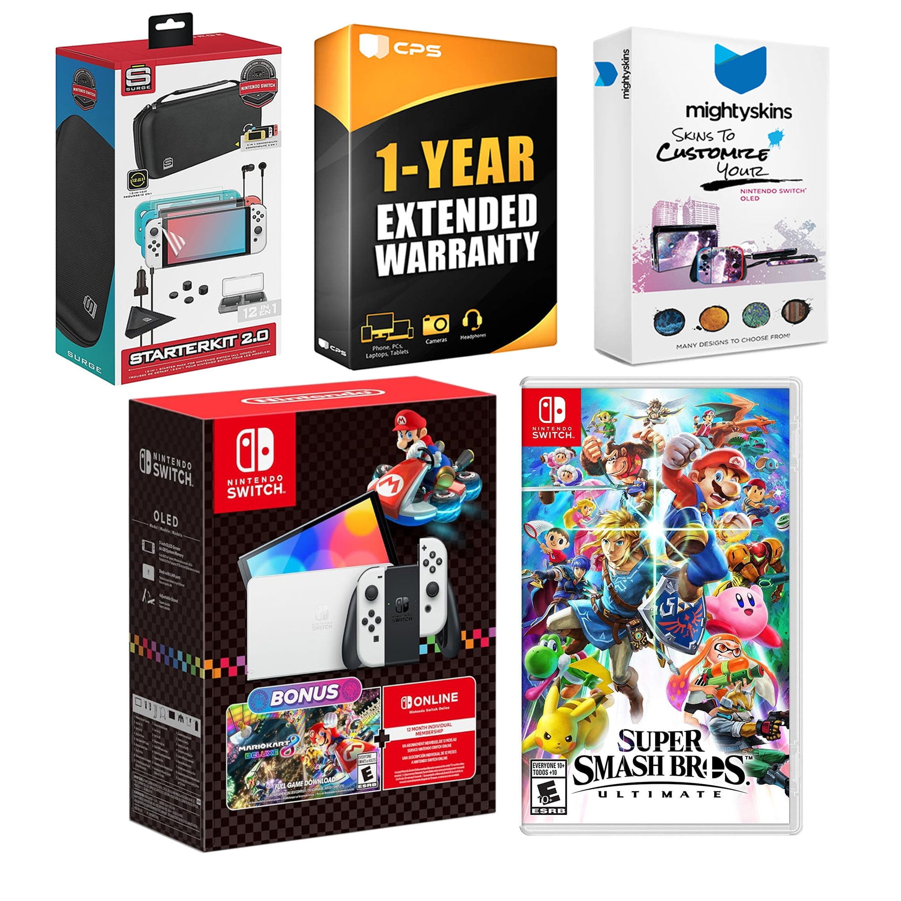 Nintendo Switch OLED Console Mario Kart 8 Deluxe Bundle with Super Smash Bros. Ultimate, Surge ...