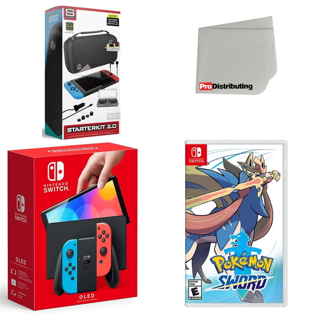 Nintendo Switch OLED Console Neon Red & Blue with Pokemon Sword ...
