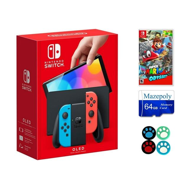Nintendo Switch (OLED Model) - Neon Blue/Neon Red, Game Super Mario ...