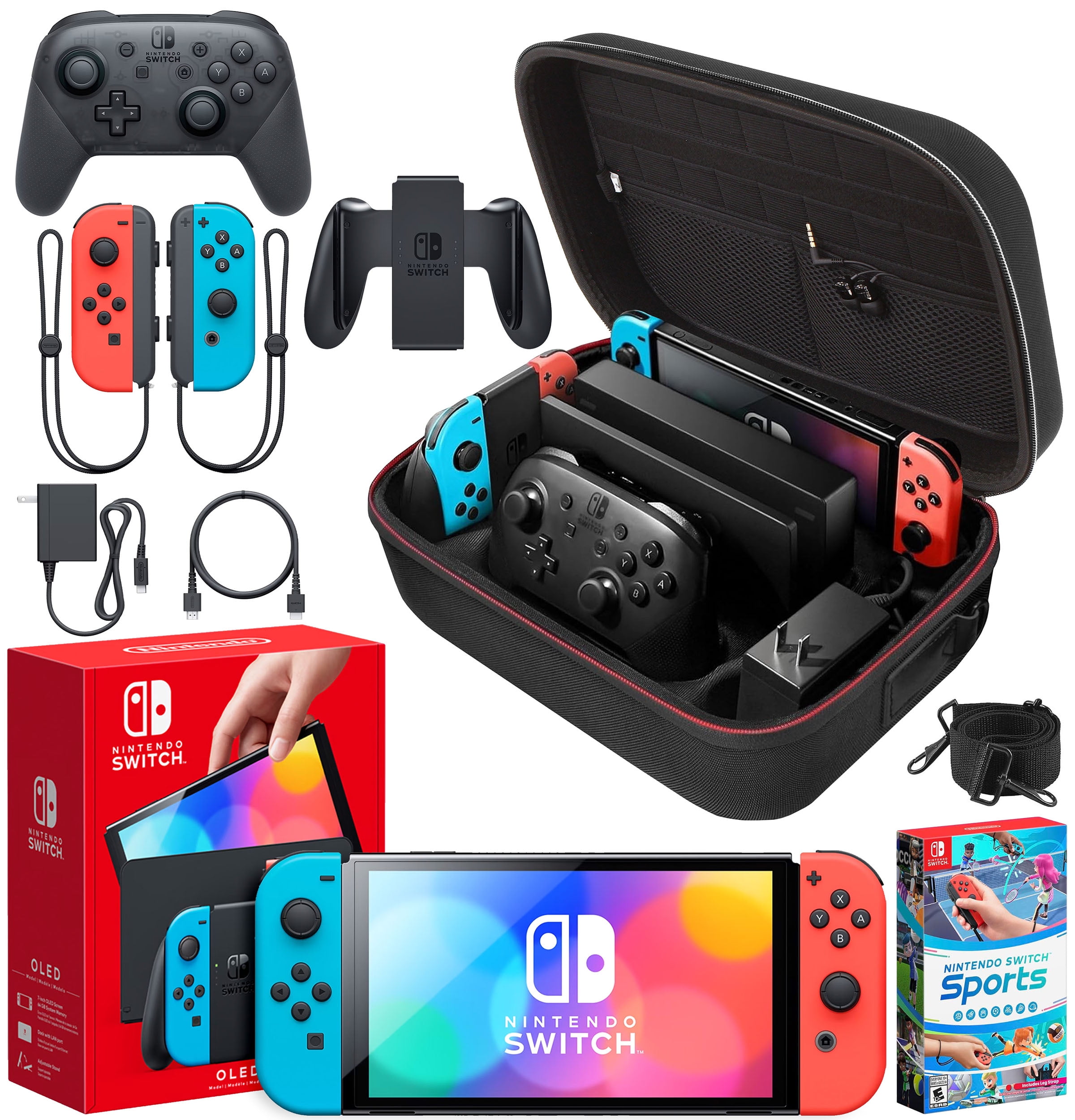 Nintendo Switch OLED Model (Neon Red/Blue) Switch Sports Bundle ...