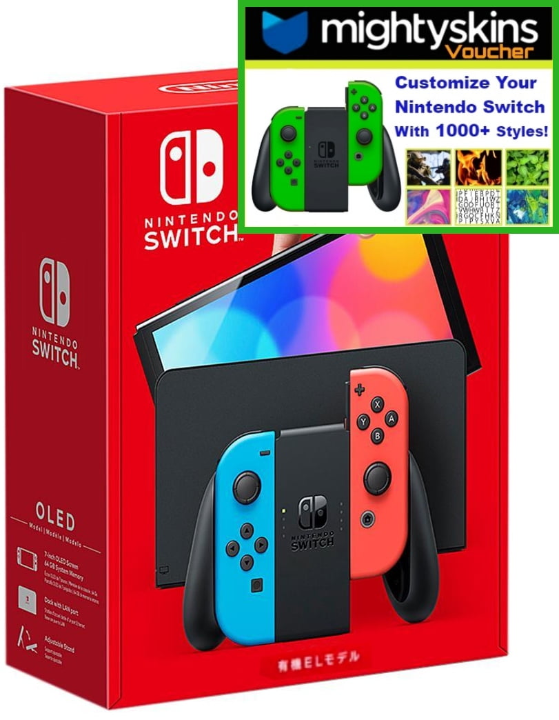Nintendo Switch OLED Model w/ Neon Red & Neon Blue Joy-Con With MIGHTYSKINS Custom Console ...