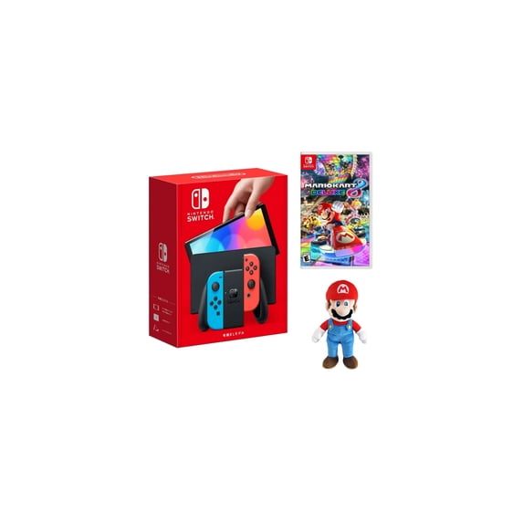 Nintendo Switch OLED Neon Red/Blue Edition Bundle with Mario Kart 8 ...