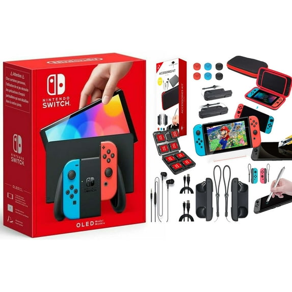 Nintendo Switch OLED (Sw Oled) New Model w/ Neon Red & Neon Blue Joy-Con New Powever Bundle and ...