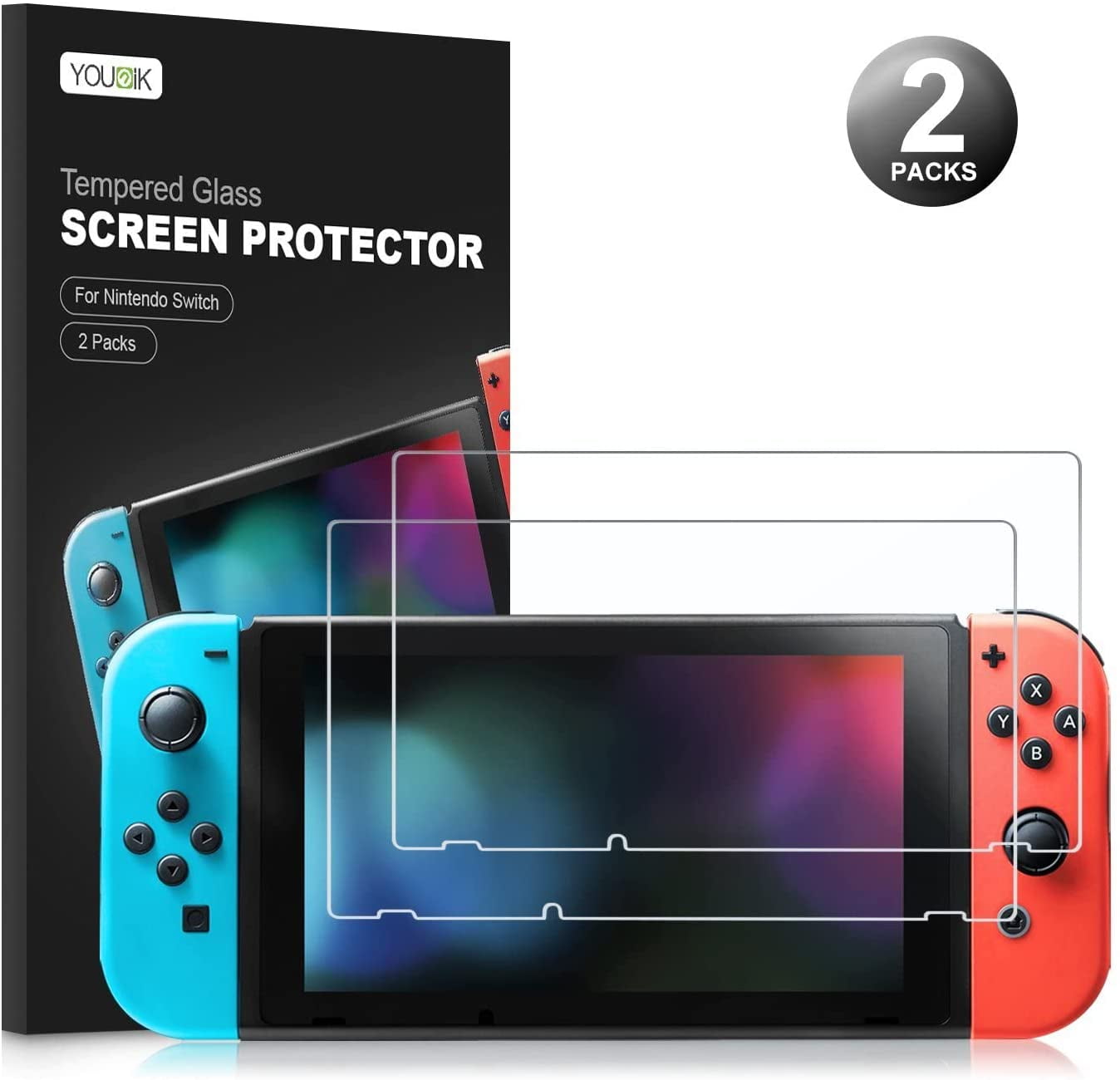Nintendo Switch 2-Pack Tempered Glass Screen Protector & Slim Protective Case Cover - Hard ...