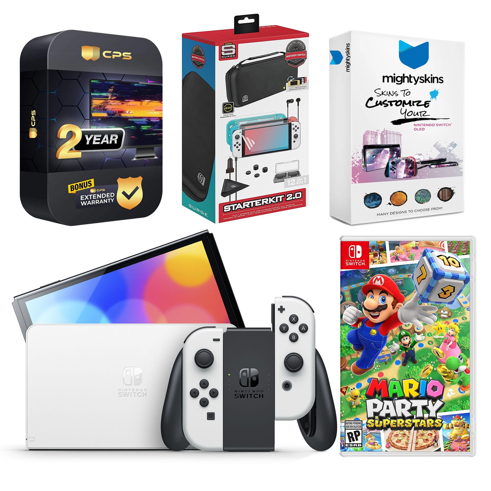 Nintendo Switch White OLED Console with Mario Party Superstars, Surge ...