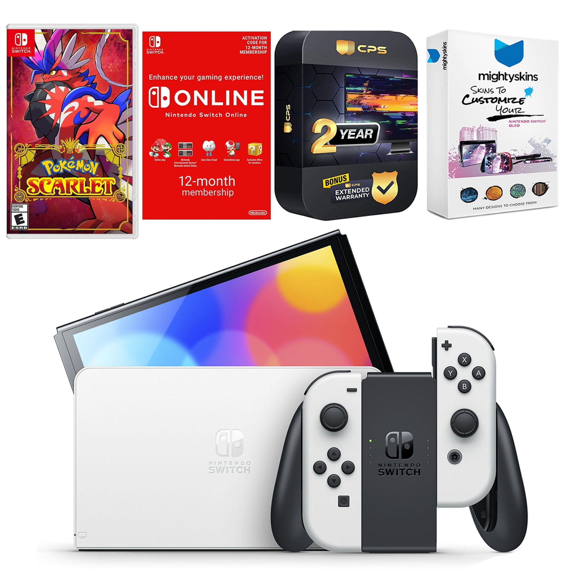 Nintendo Switch White OLED Console with Pokemon Scarlet, NSO 12 Month Family Membership ...