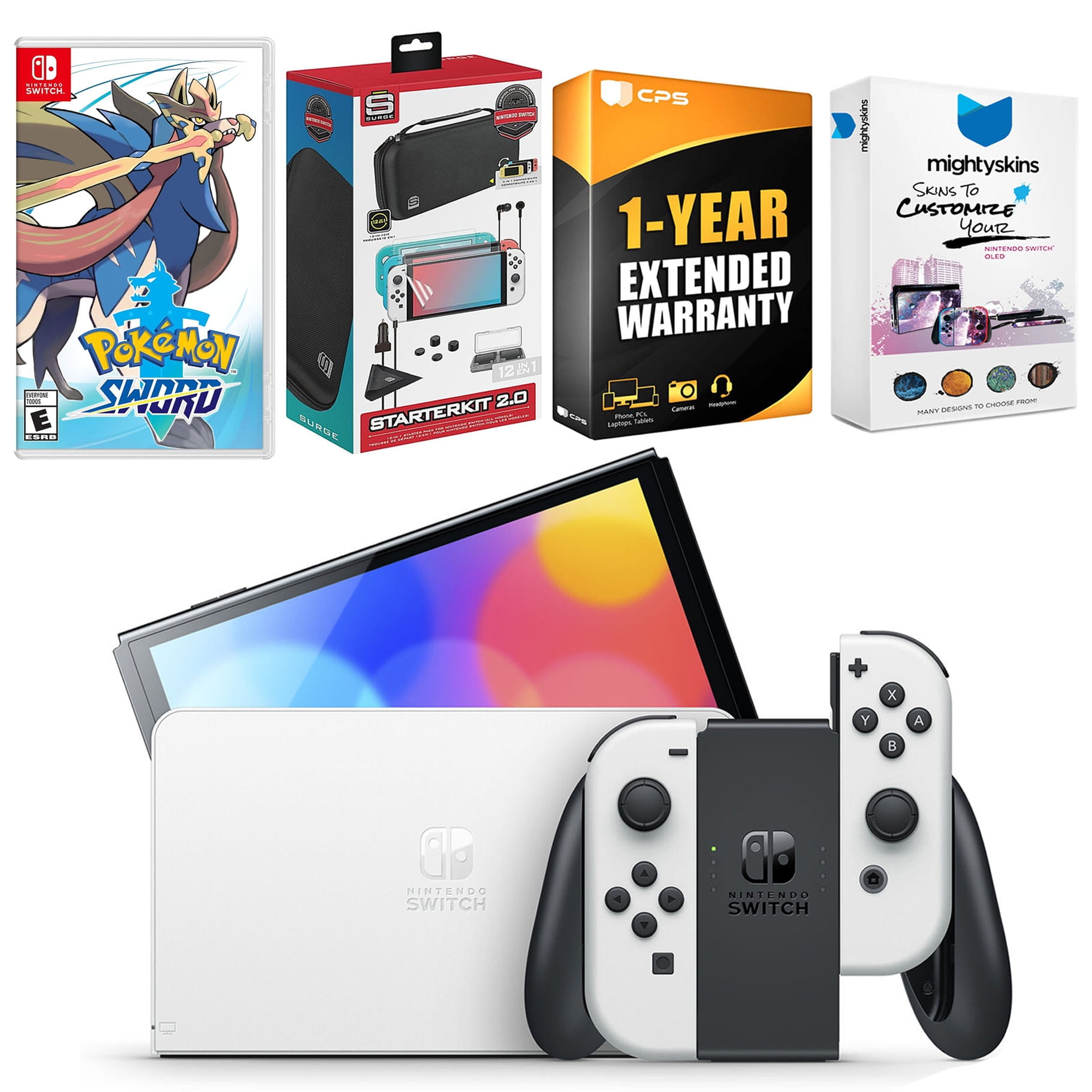 Nintendo Switch White OLED Console with Pokemon Sword, Surge Accessory ...