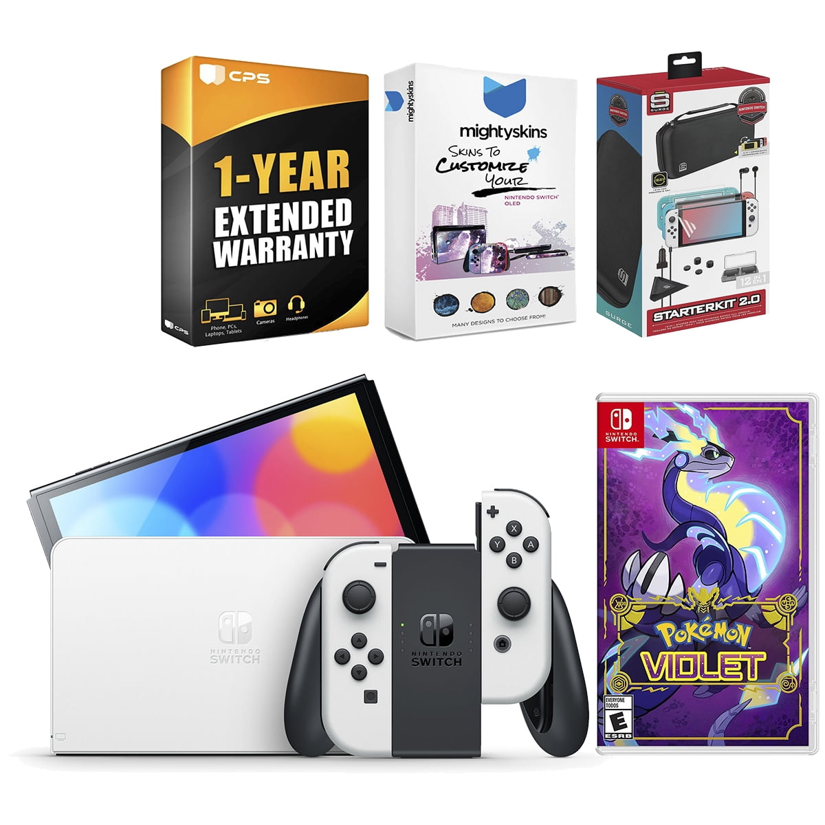 Nintendo Switch White OLED Console with Pokemon Violet, Surge Accessory ...