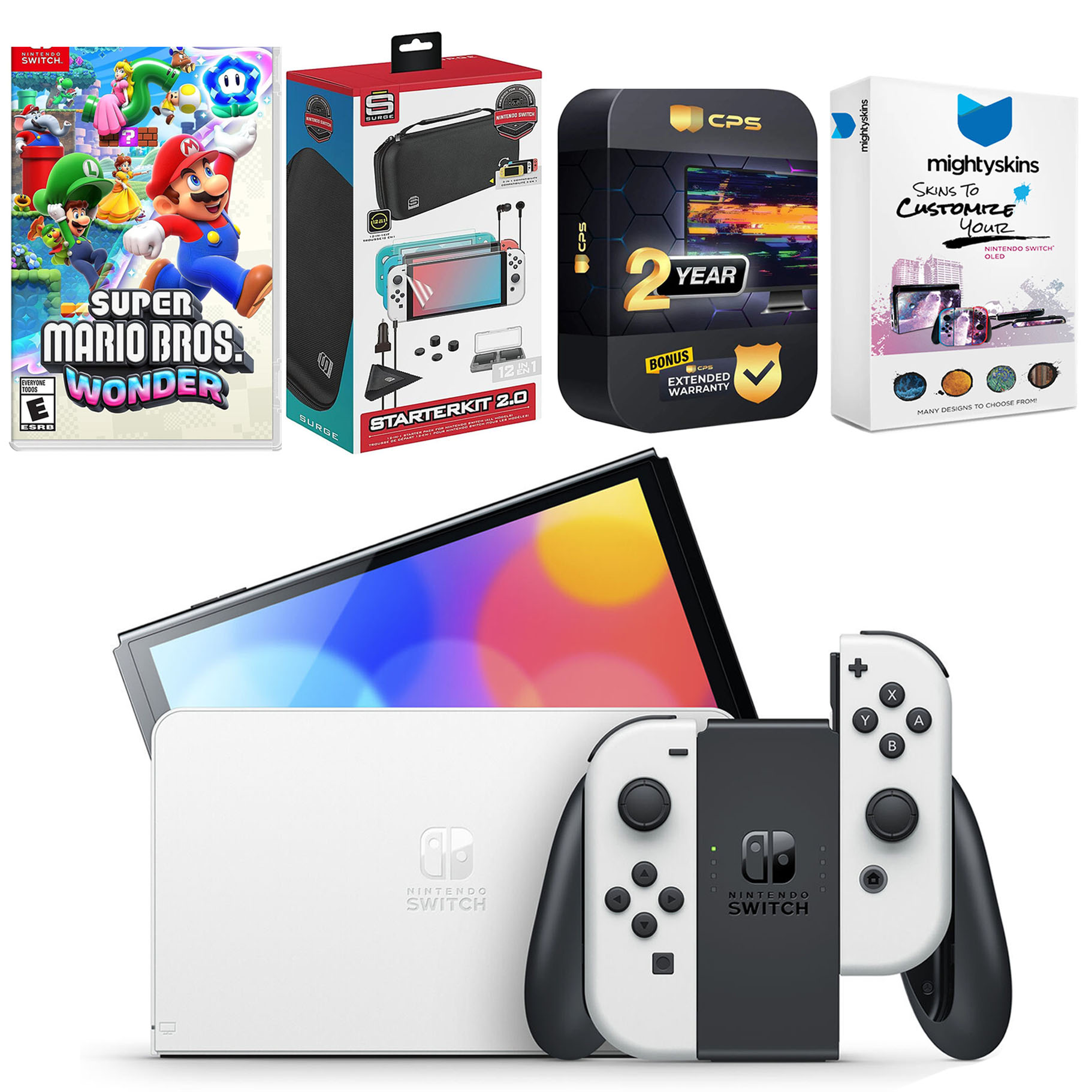 Nintendo Switch White OLED Console with Super Mario Bros. Wonder, Surge ...