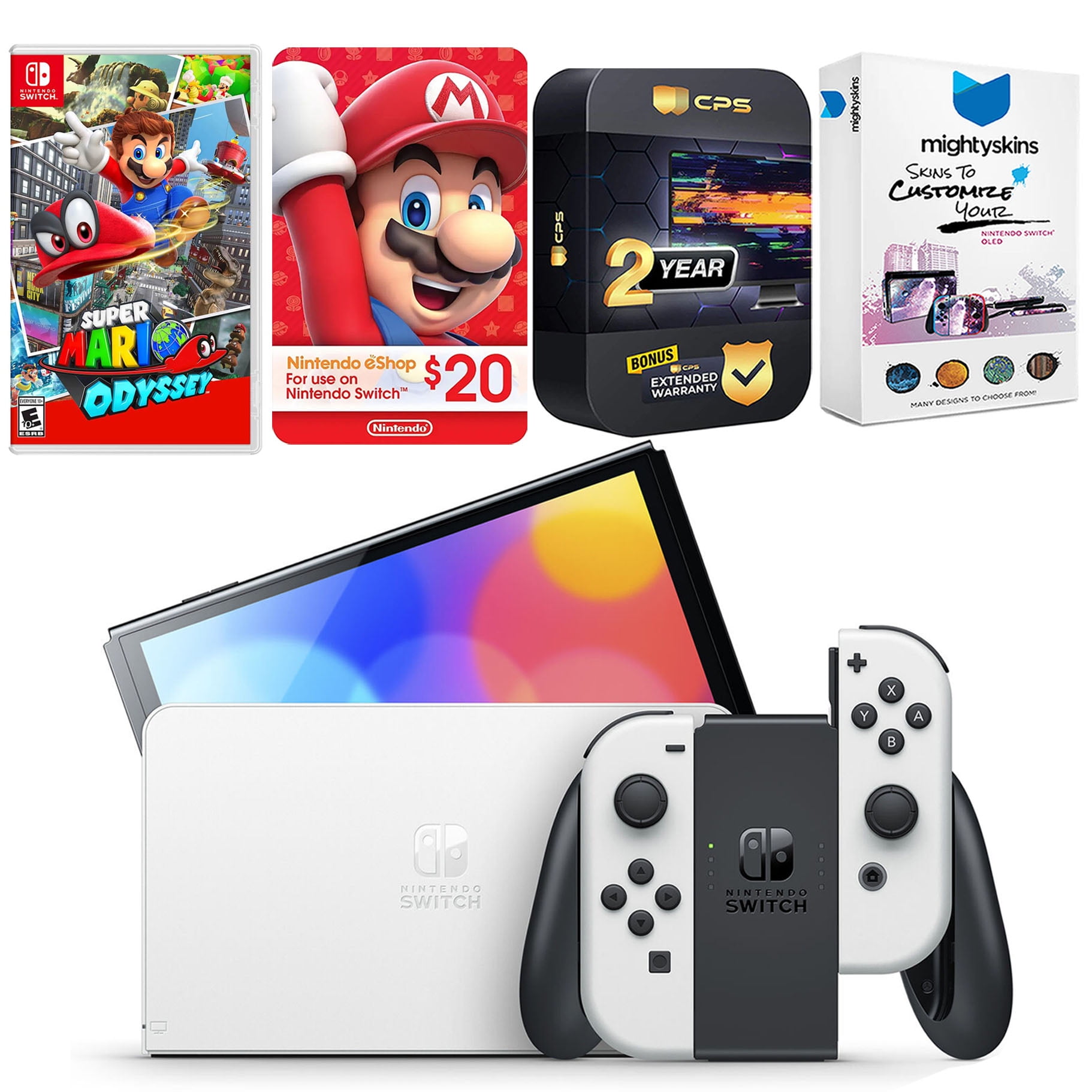 Nintendo Switch White OLED Console with Super Mario Odyssey, Nintendo ...
