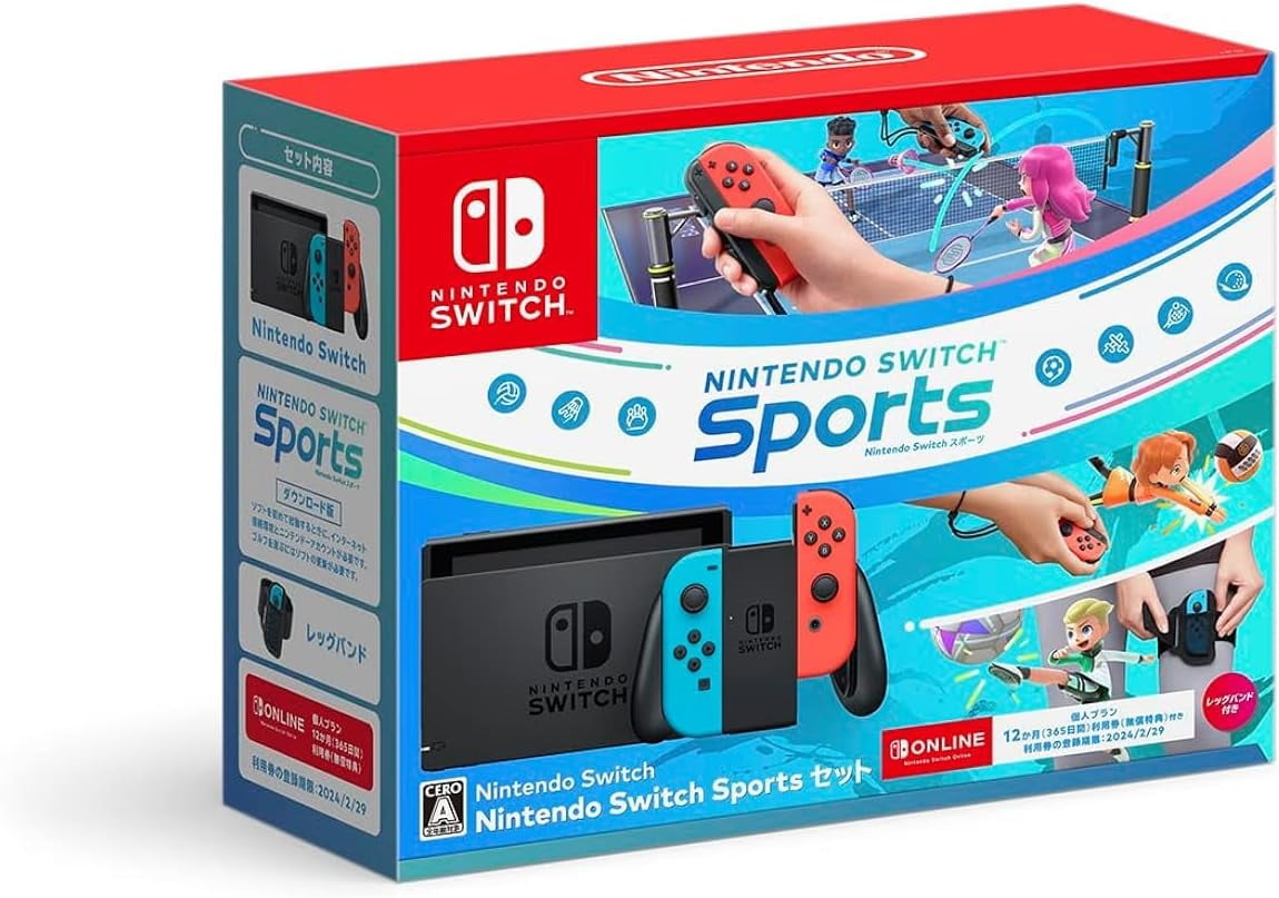 Nintendo Switch Set: Neon Blue & Red Joy-Con, Switch Sports Game, Leg ...