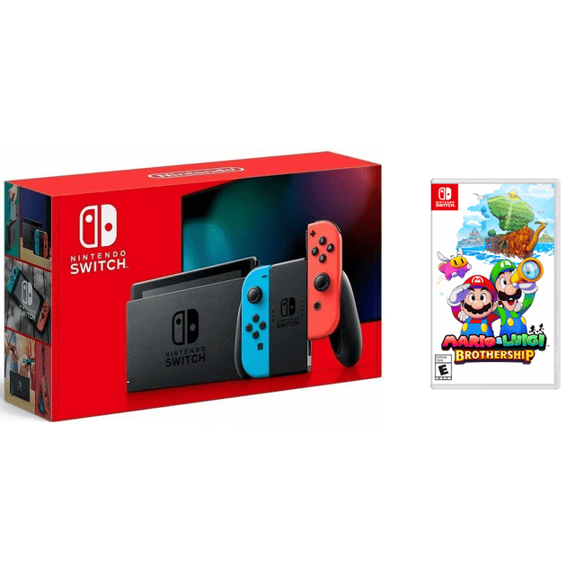 Nintendo Switch w/ Neon Blue & Neon Red Joy-Con with Mario & Luigi ...
