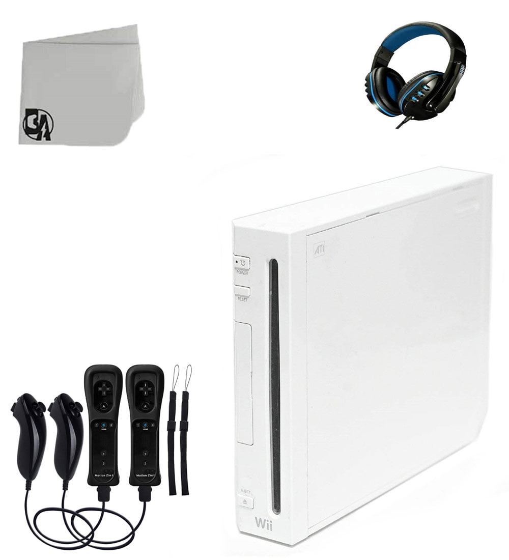 Nintendo Wii White Gaming Console With 2 Black Gaming Controller + Head ...
