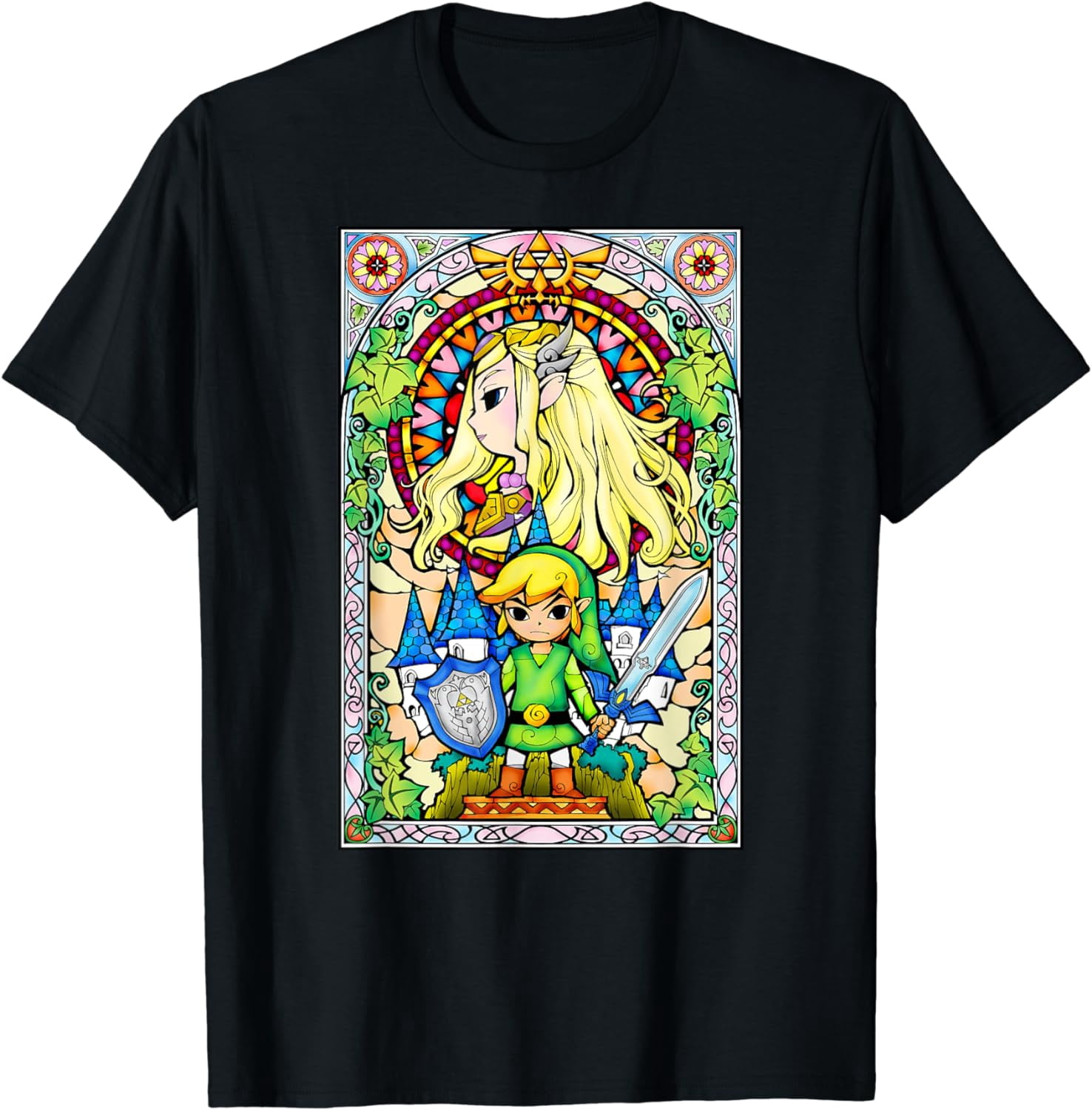 Nintendo Zelda Link & The Princess Stained Glass T-Shirt T-Shirt ...