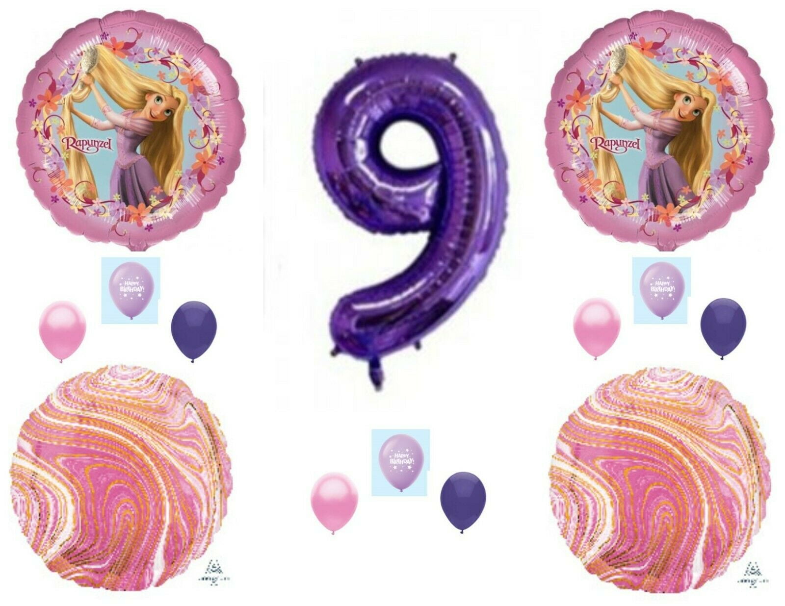 Ninth 9th Birthday Tangled Rapunzel balloons Decoration Princess Castle ...