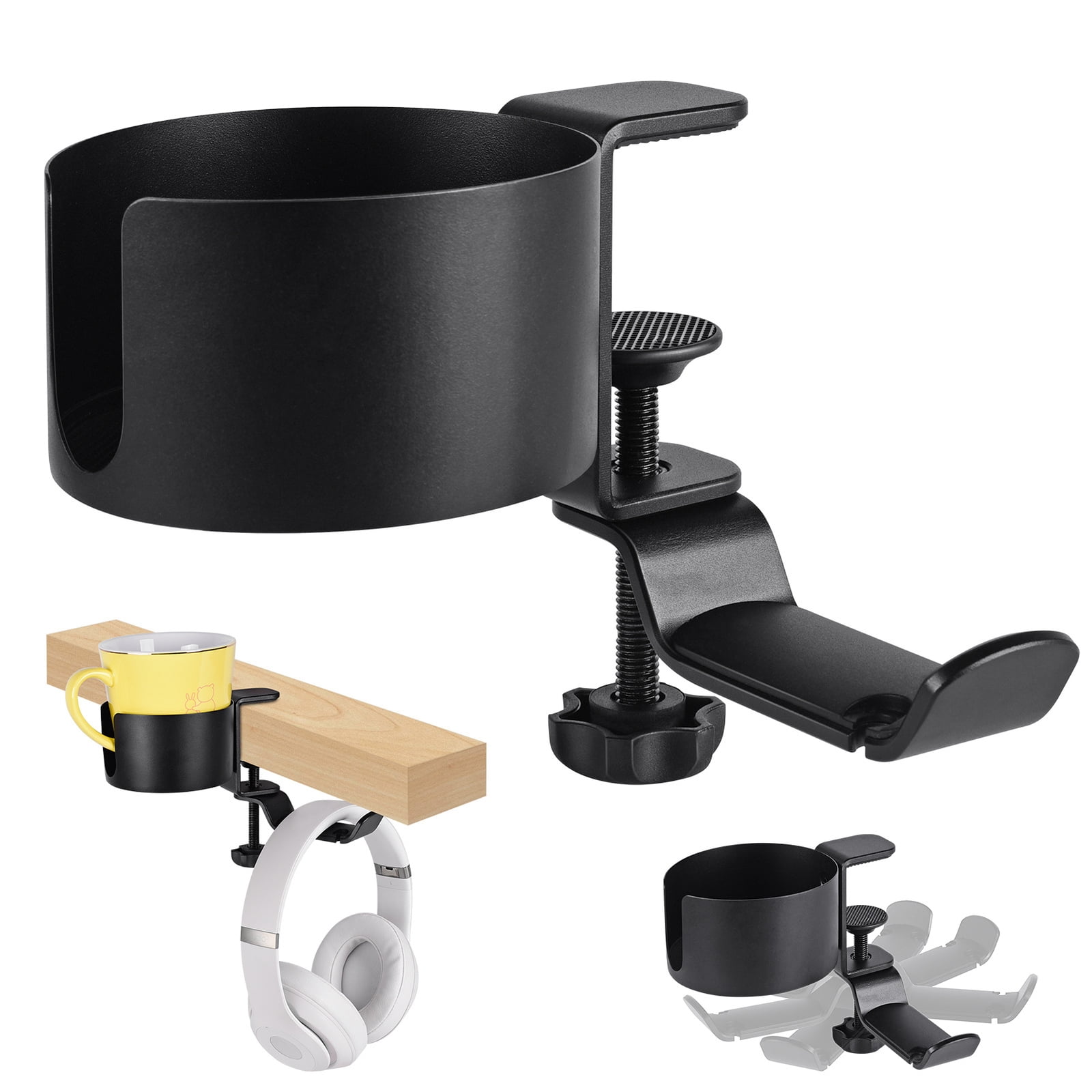 NintyFive 2 in 1 Desk Cup Holder Clamp with Headphone Hanger Anti-Spill ...