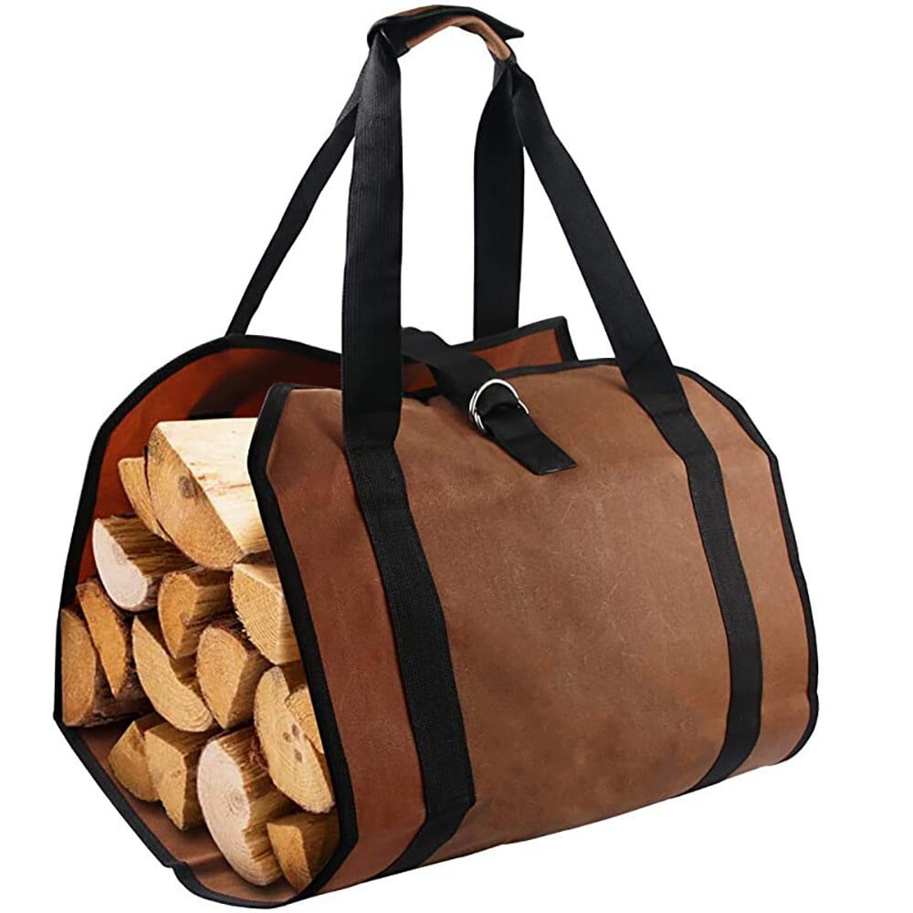 NintyFive Firewood Carrier Log Bag Waxed Canvas Log Tote Bag for Indoor ...