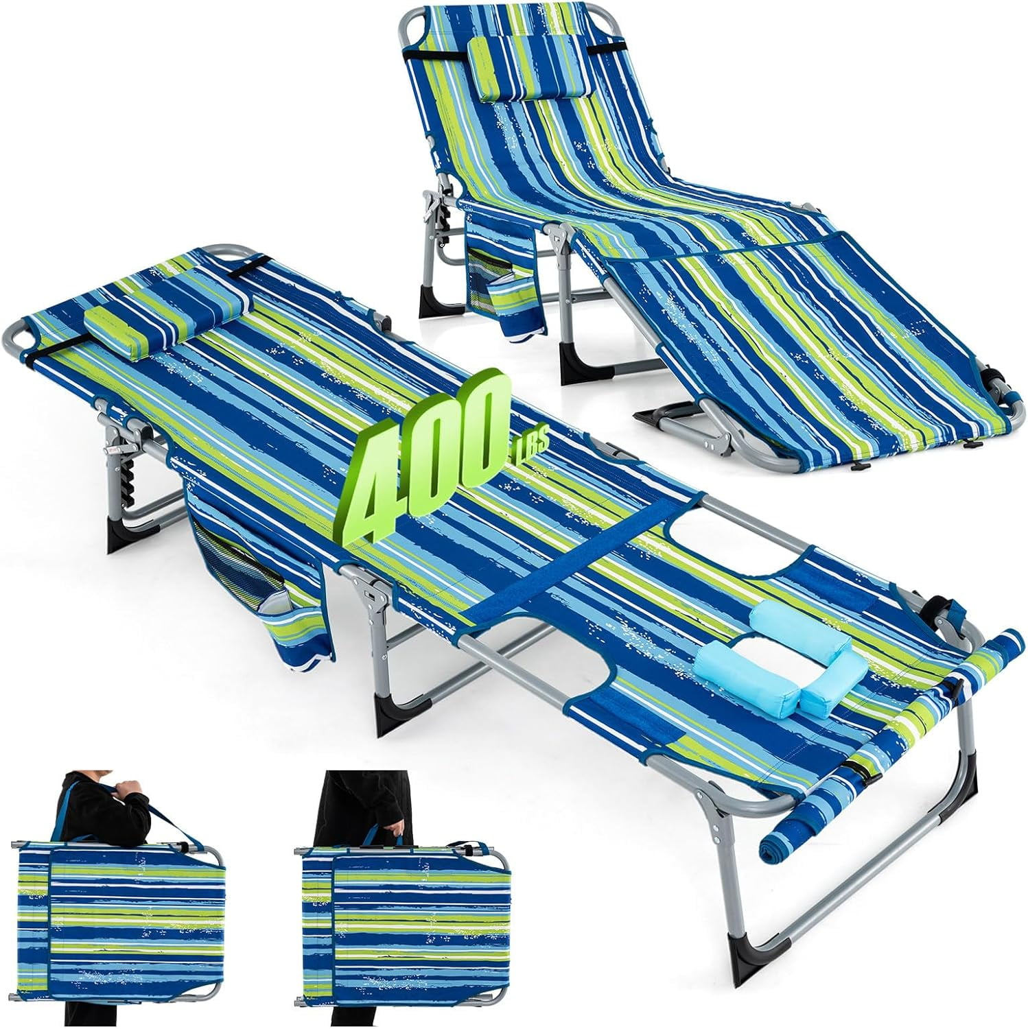 NintyFive Tanning Chair, 400LBS Beach Lounge w/Face Arm Hole & Hand ...
