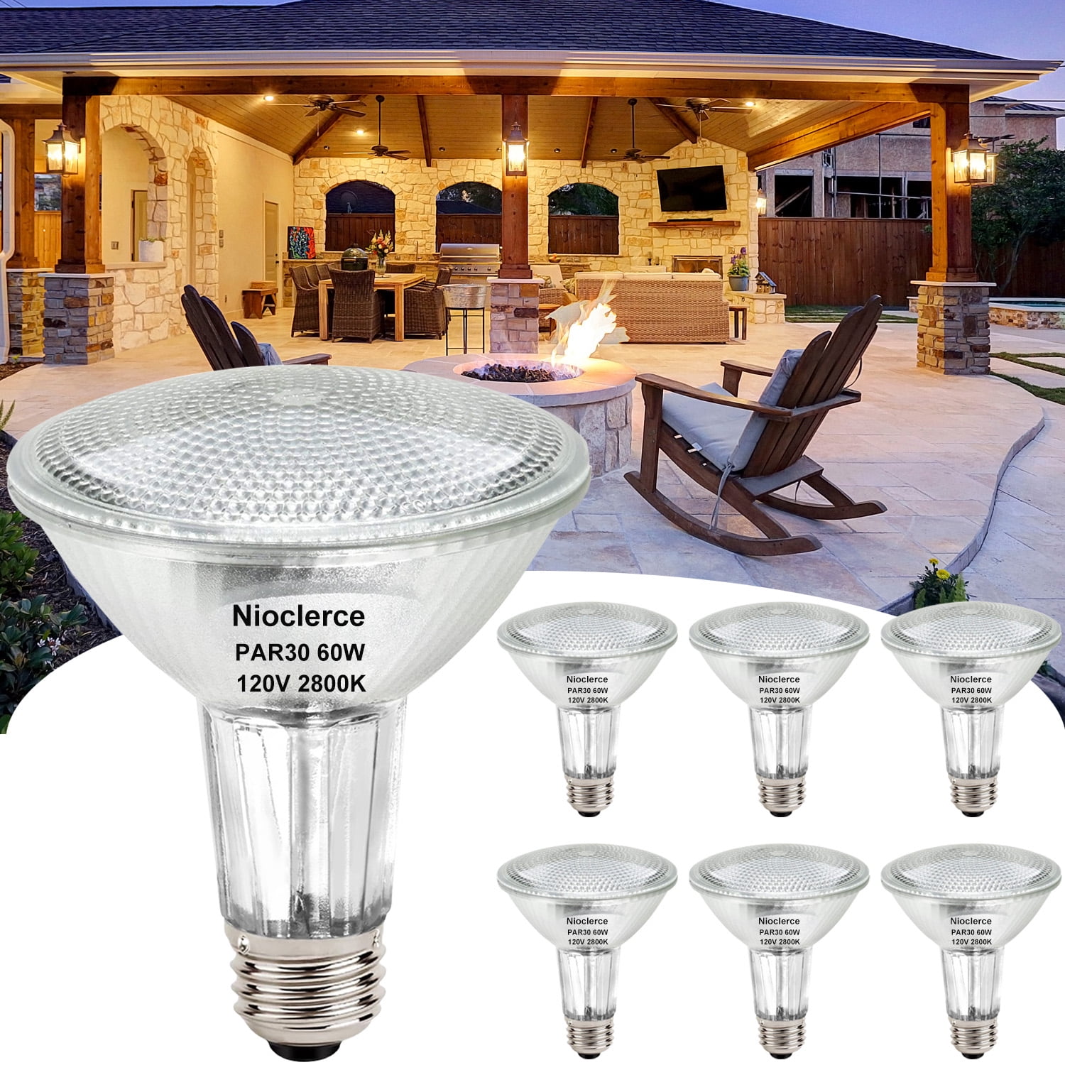 Nioclerce PAR30 Halogen 60W Light Bulbs, 2800K Warm White, Dimmable, 6 ...