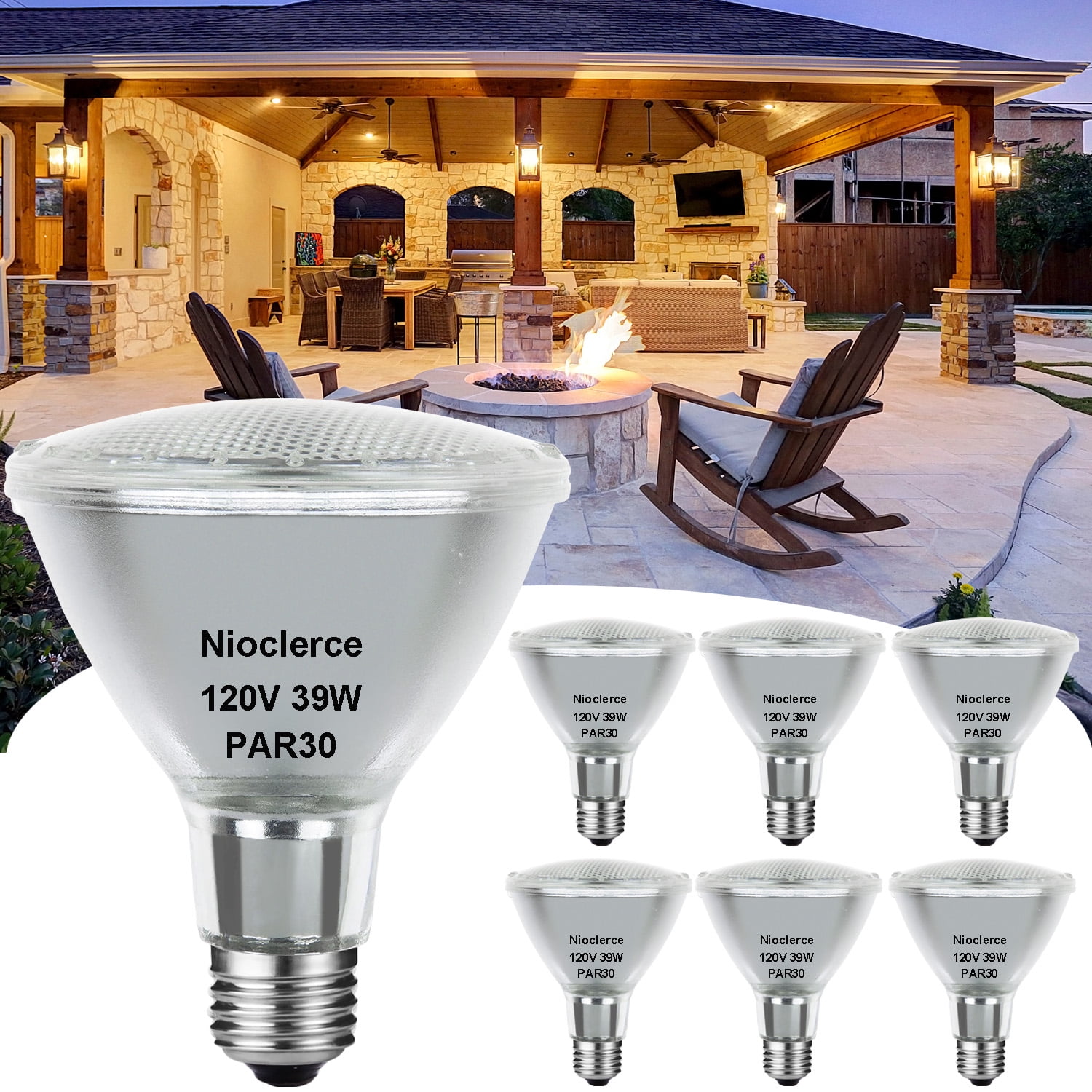 Nioclerce PAR30 Long Neck Halogen 39W 120V - 6 Pack PAR30 Flood Light ...