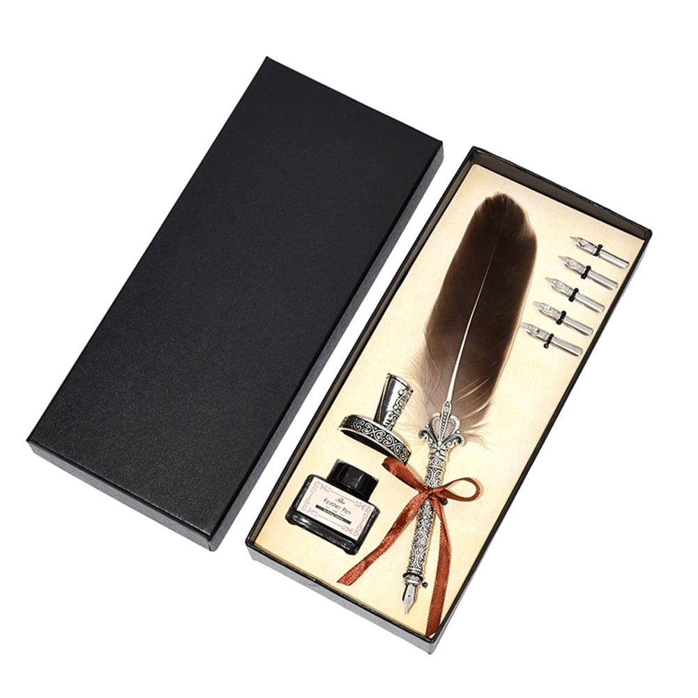 Niovtt Vintage Calligraphy Feather Dip Pen Set Writing Ink Fountain Pen ...