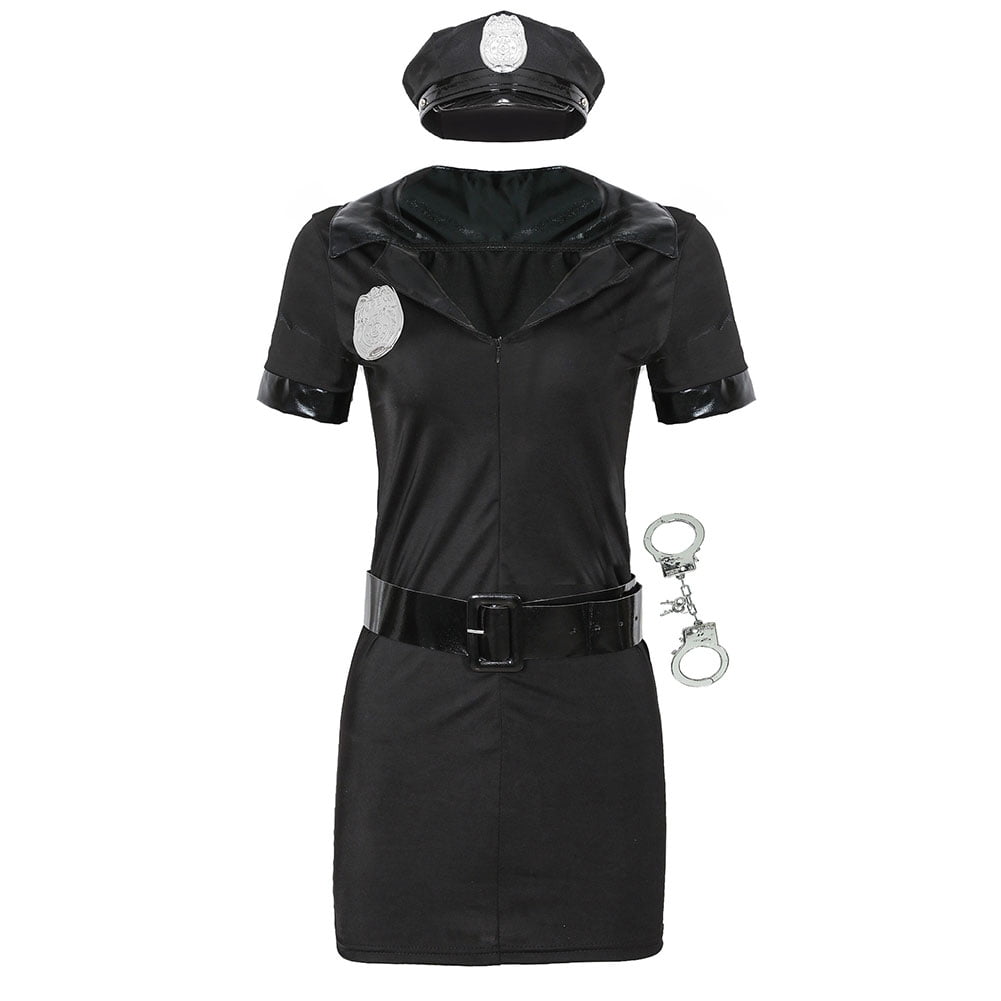 Niovtt Women Cop Cosplay Costume V-Neck Cop Officer Bodysuit Fancy ...