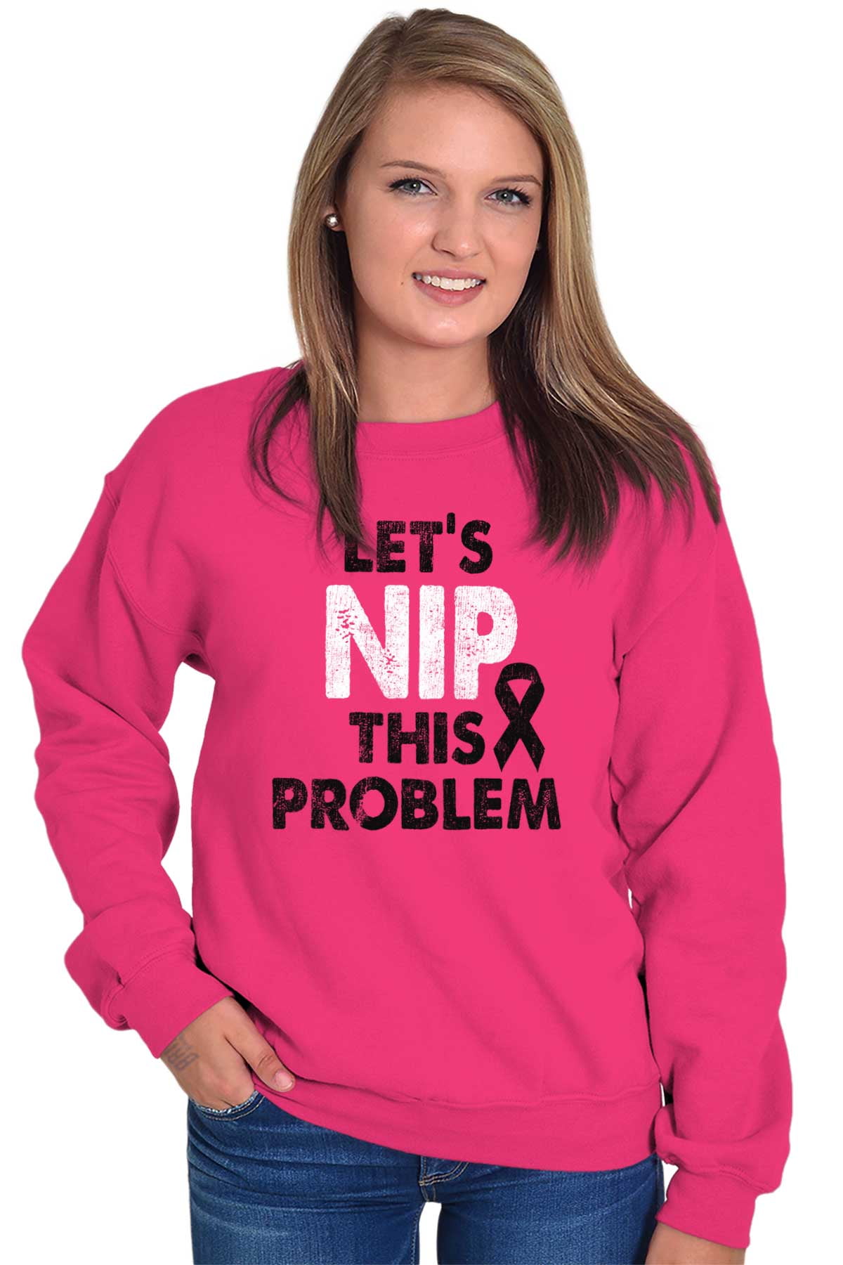 Nip This Problem Pink Ribbon BCA Women Crewneck Sweatshirt Brisco ...