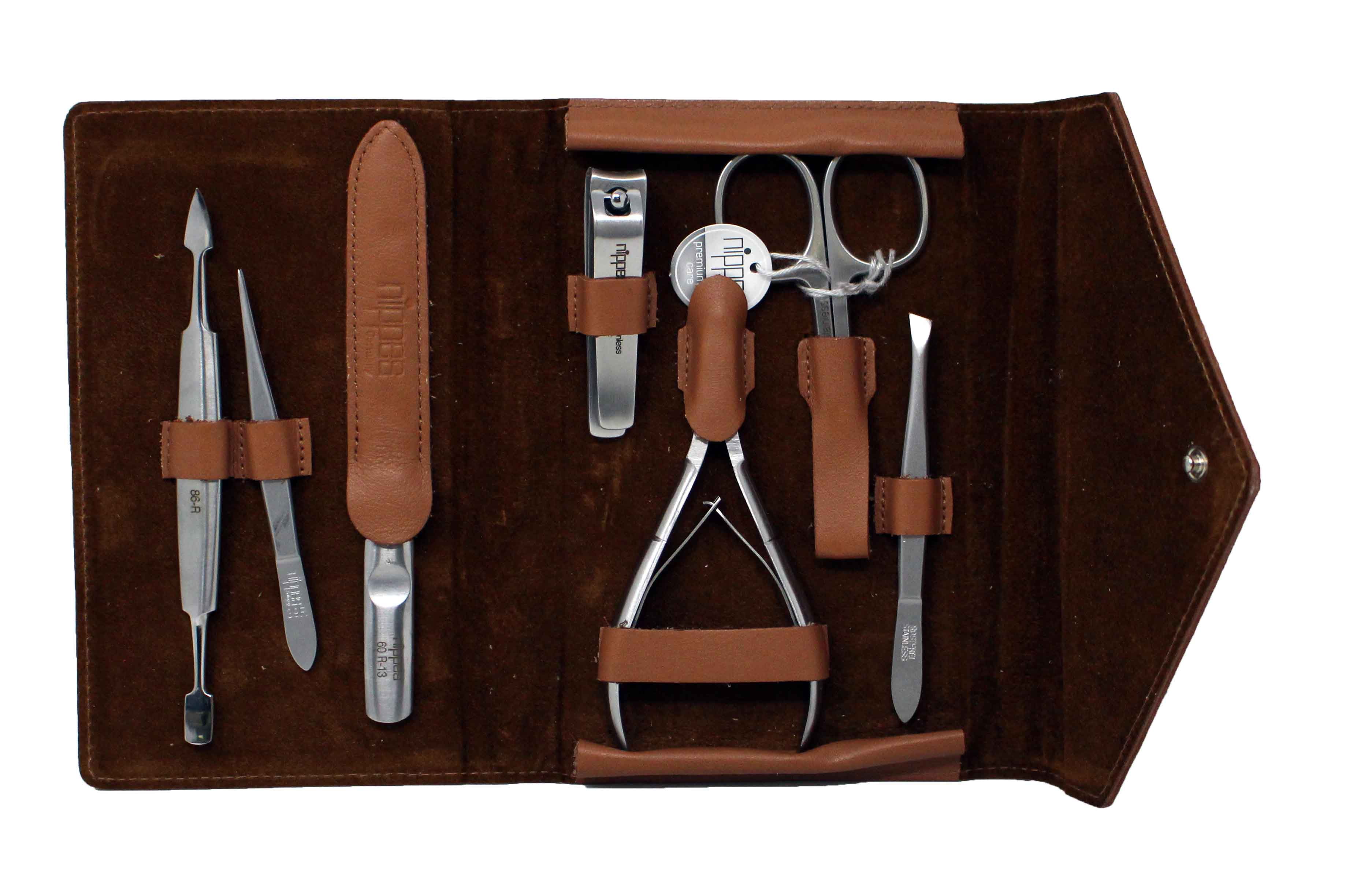 Nippes Solingen 7-Piece Premium Manicure Set with Brown Leather Case ...