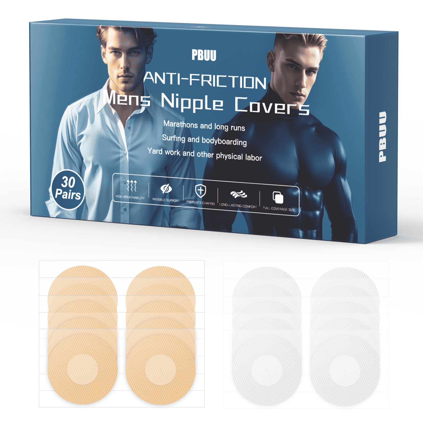 pbuu, Nipple Covers for Men, 45mm, 60pcs (30Pairs) Anti-Chafing ...