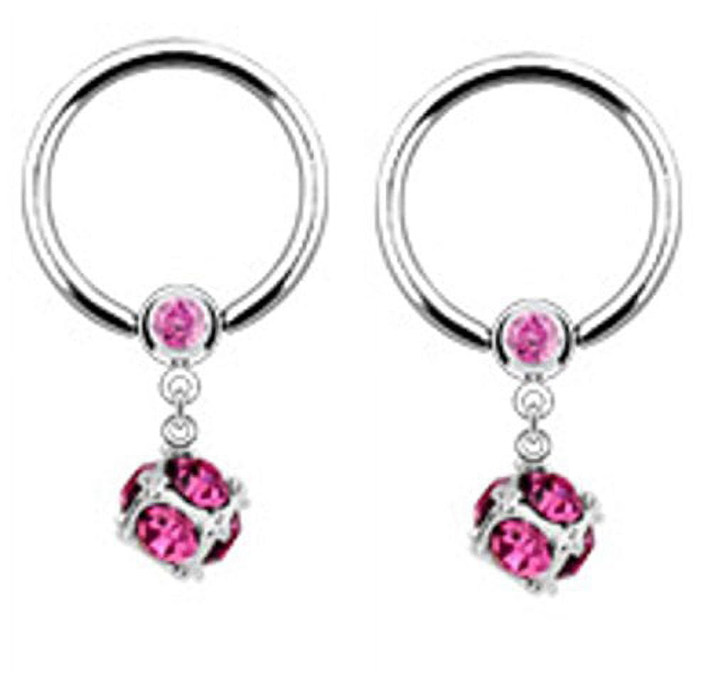 Nipple Ring CZ Dangle Captive Bead Body Jewelry Pair 14 Gauge 1/2 ...