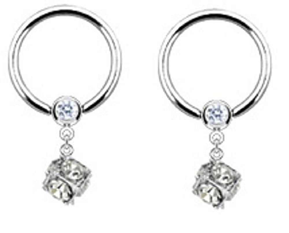 Nipple Ring CZ Dangle Captive Bead Body Jewelry Pair 14 Gauge 1/2 ...