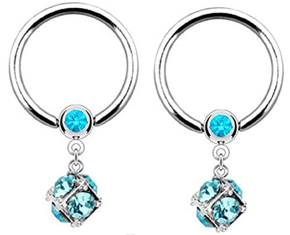 Nipple Ring CZ Dangle Captive Bead Body Jewelry Pair 14 Gauge 1/2 ...
