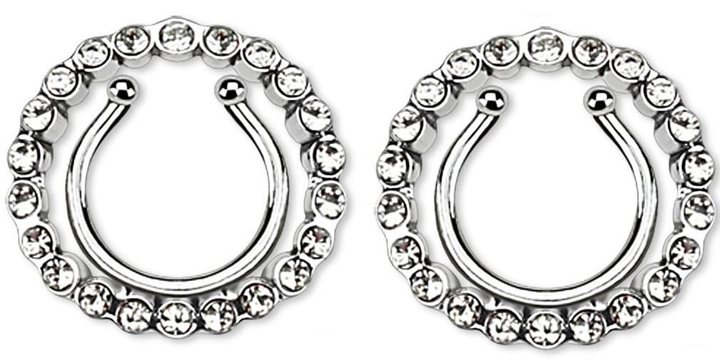Nipple Rings non pierce pair Clip On Nipple Ring with Multi Paved Gem ...