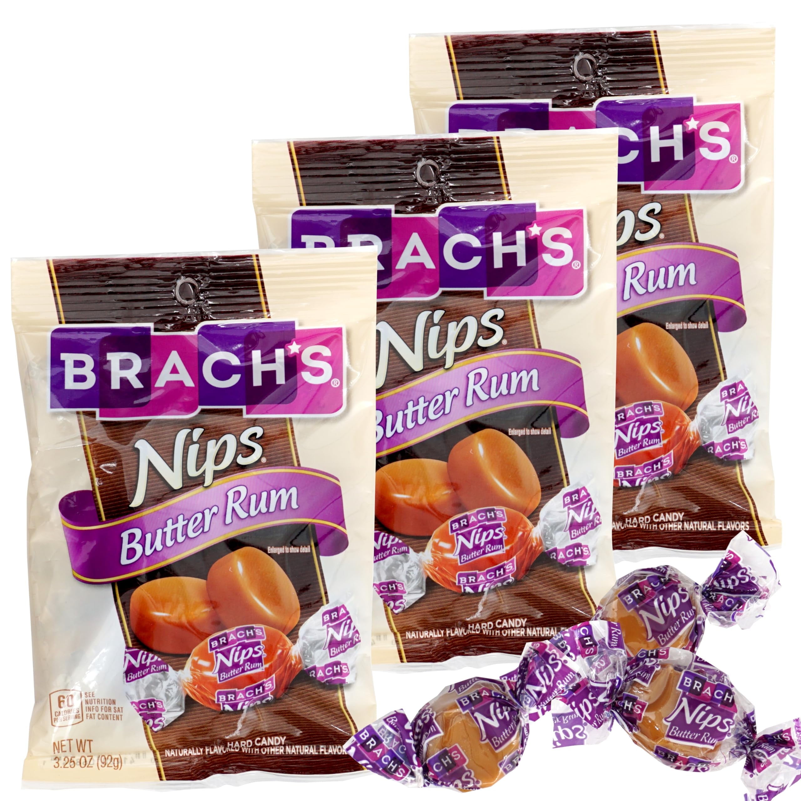 Nips Butter Rum Hard Candy, 3.25 oz Bags (3 Pack), Individually Wrapped ...
