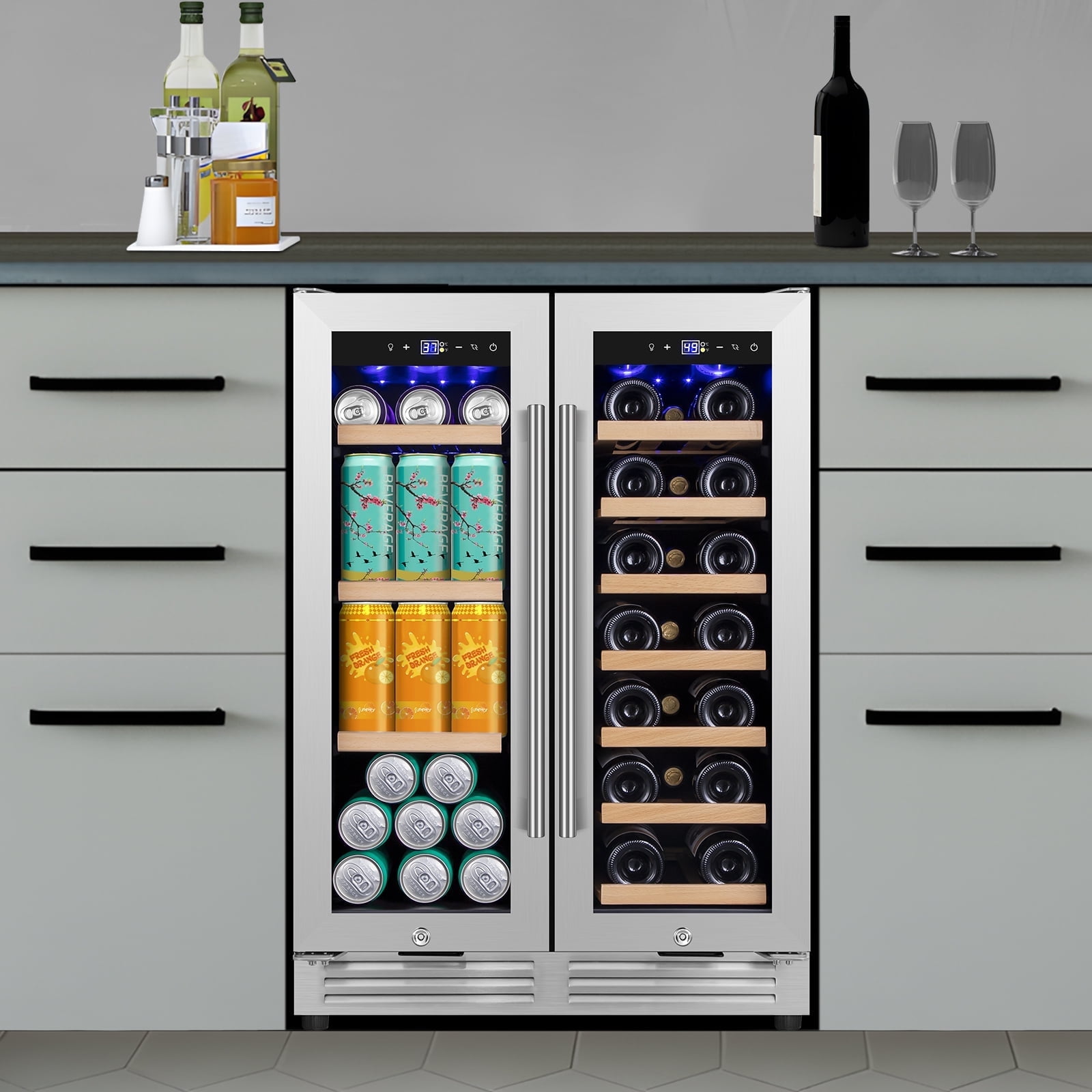 Nipus 24 inch Wine Cooler Beverage Refrigerator,Dual Zone with Glass ...