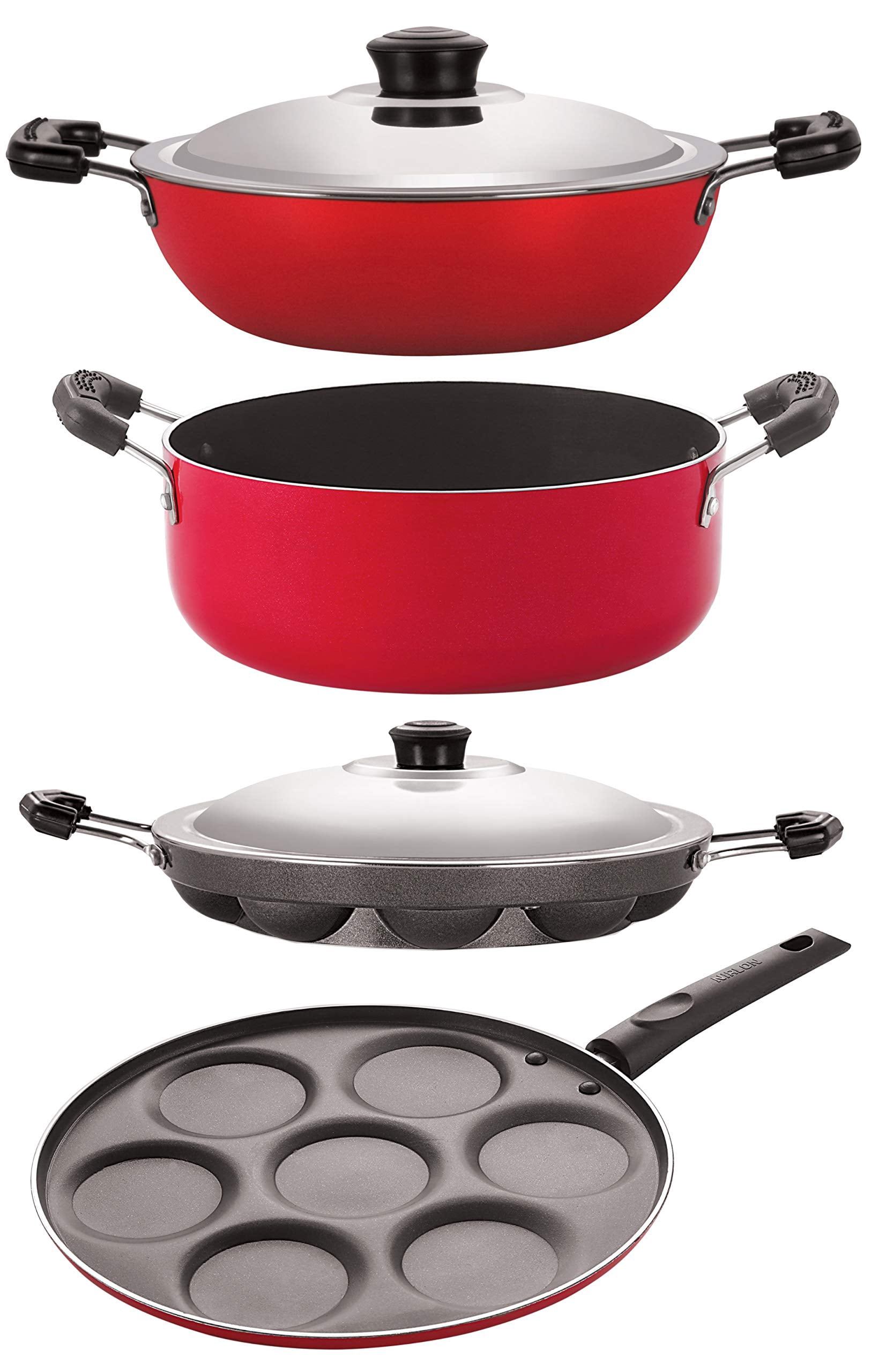 Nirlon Aluminium Non Stick Cooking Pots & Pans Set Of 4-Pices (Dkd(B ...