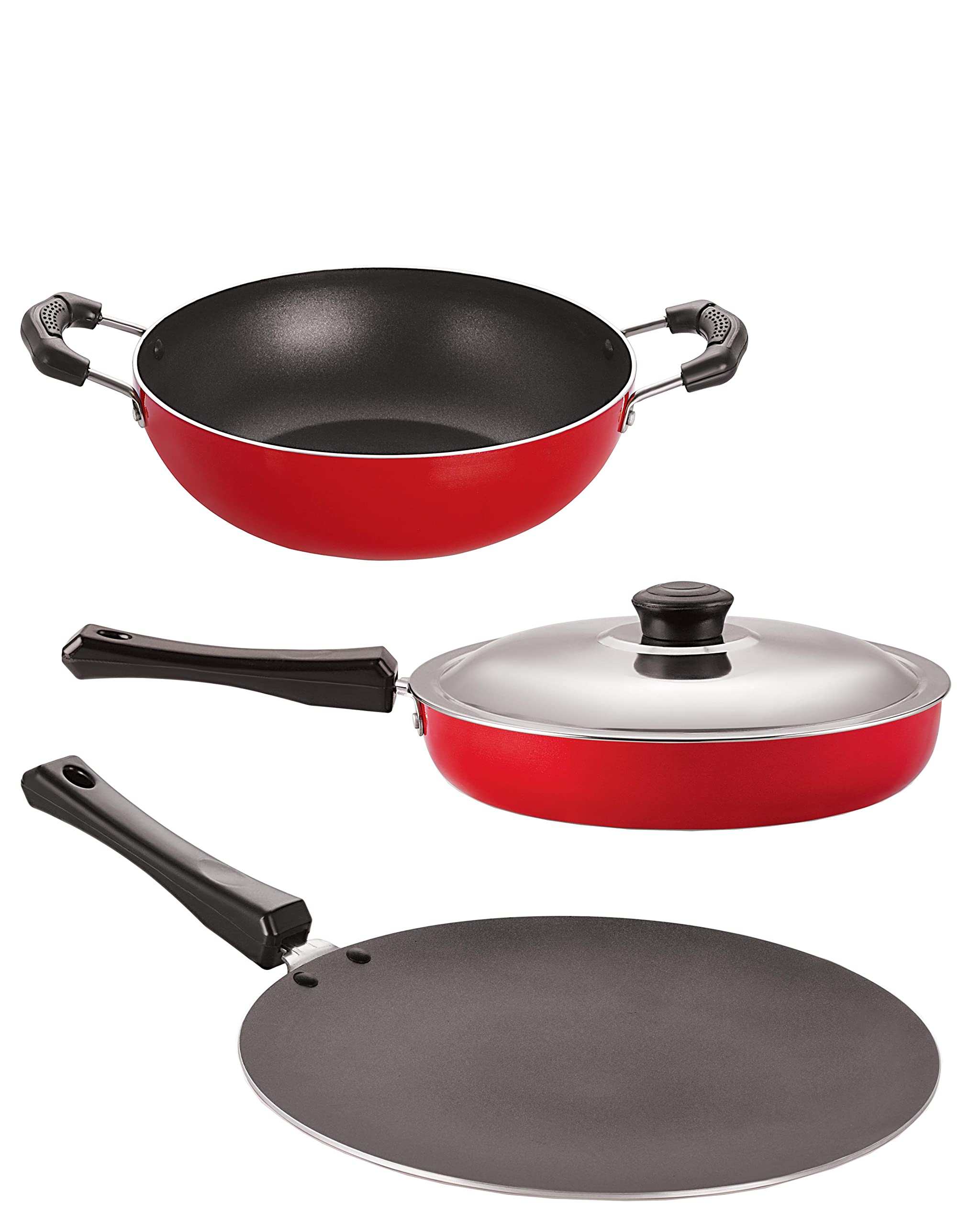 Nirlon Cooking Pots And Pans Non-Stick Cookware Set 3-Pieces Concave ...