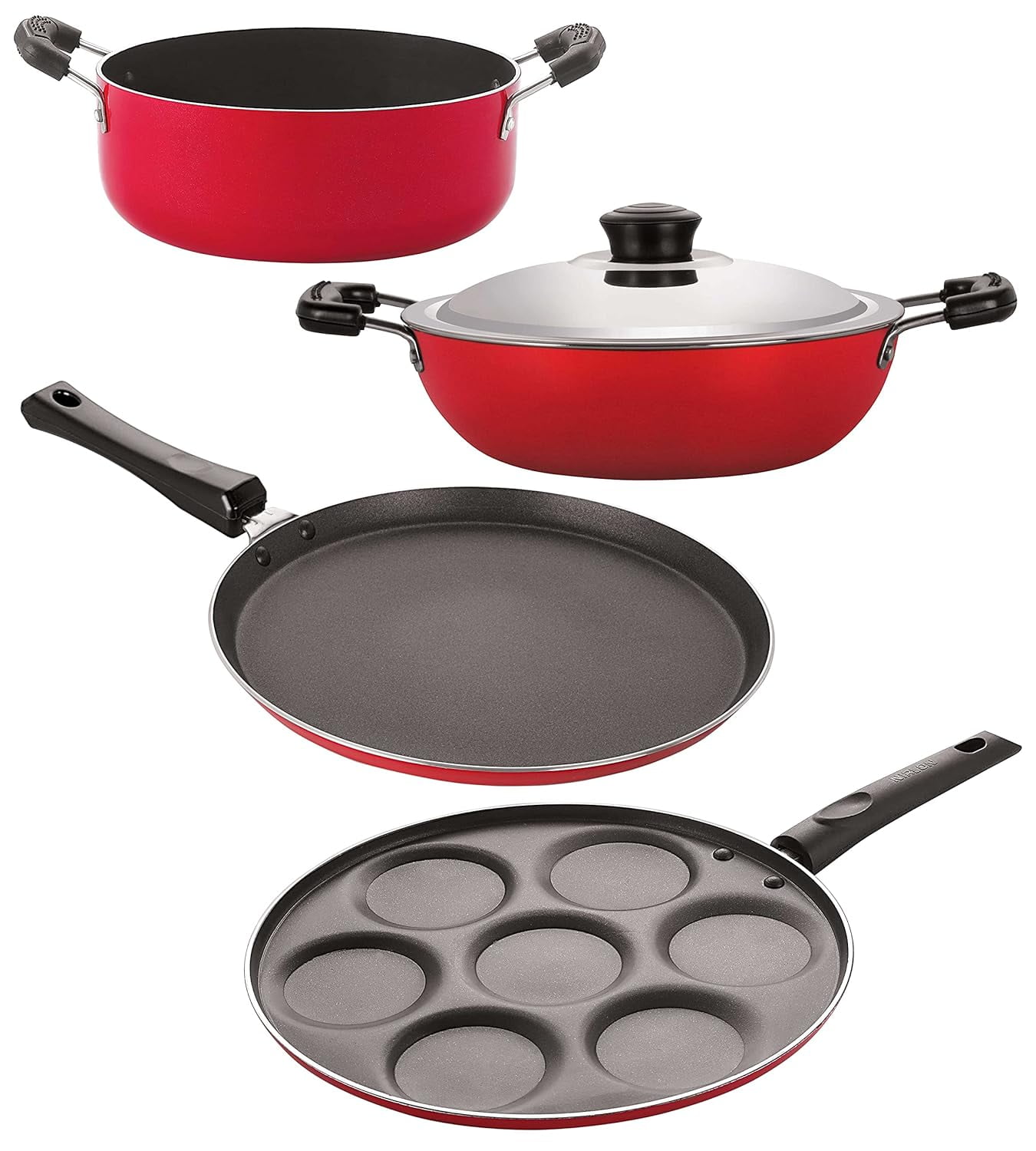 Nirlon NonStick Aluminium Cookware Set of 4 Pieces Red Color FT12_DKDJ ...