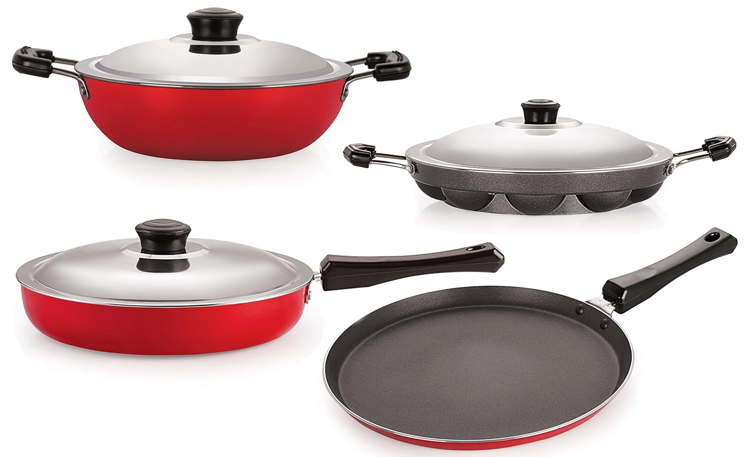Nirlon NonStick Aluminium Flat Base Utencil Set with Stainless Steel ...